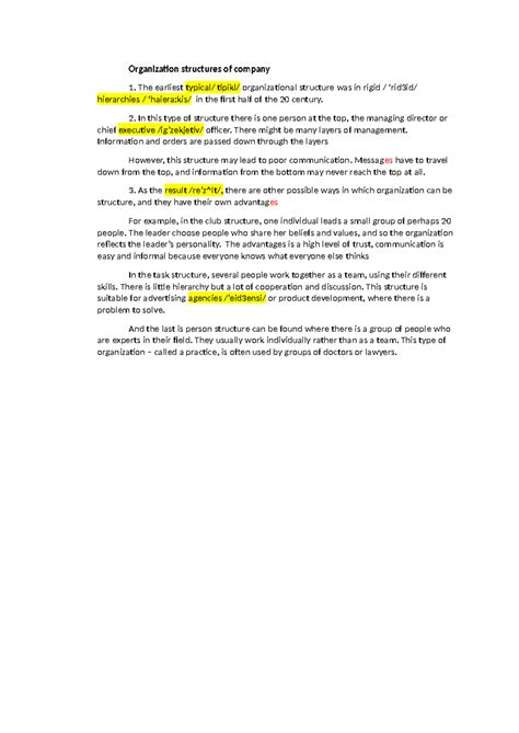 Organization Structures Of Company In This Type Of Structure There Is