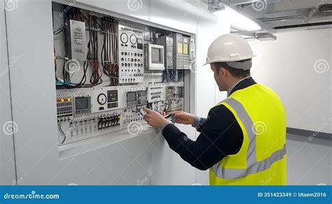 Engineer Working On Control Panel In Technical Room Stock Image Image Of Digital Measuring