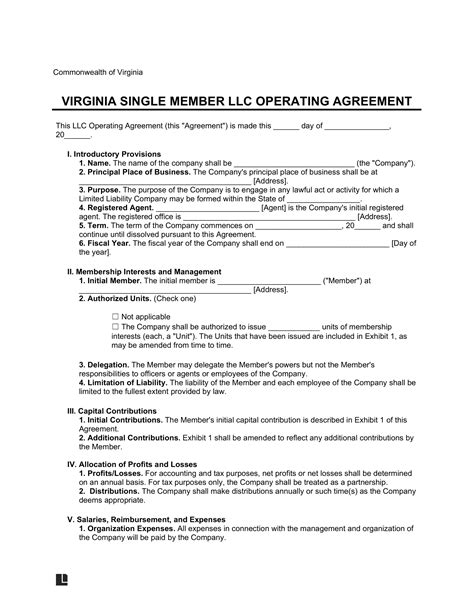 Free Virginia Llc Operating Agreement Template Pdf And Word
