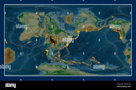 Okhotsk Tectonic Plate On The Physical Elevation Map In The Patterson Cylindrical Oblique