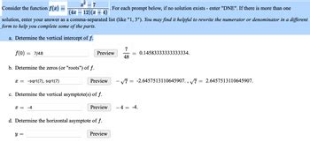 Answered: Consider the function f(x) For each prompt below, if no ...