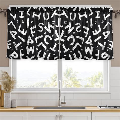 Ryvnso Alphabet Pattern Curtains Sets Short Curtain Rod Pocket Half