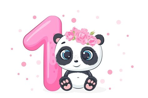 Cartoon Illustration Happy Birthday Year Cute Panda Girl Vector