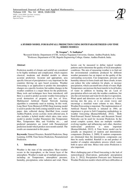 Pdf A Hybrid Model For Rainfall Prediction Using Both Parametrized And Time Series Models