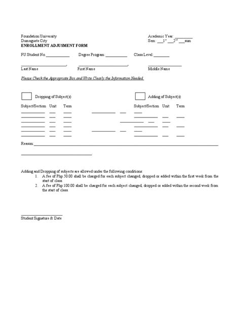 Enrollment Adjusment Form Please Check The Appropriate Box And Write