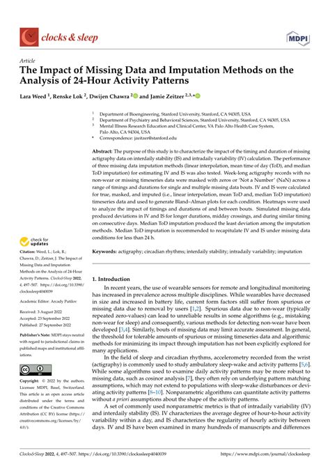 Pdf The Impact Of Missing Data And Imputation Methods On The Analysis Of 24 Hour Activity Patterns