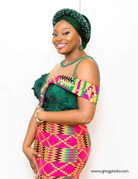 Beautiful Bride In Green And Pink Kente Dress With Net Top