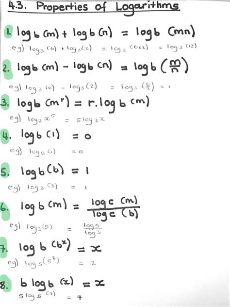 43 Properties Of Logarithms Pdf