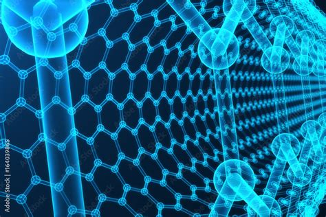 3d Rendering Abstract Nanotechnology Hexagonal Geometric Form Close Up Concept Graphene Atomic