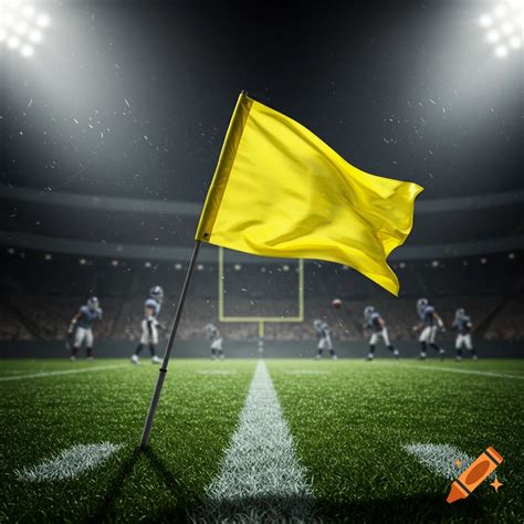 A Yellow Penalty Flag Stands On A Photorealistic Football Field Under