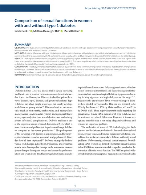 PDF Comparison Of Sexual Functions In Women With And Without Type Diabetes