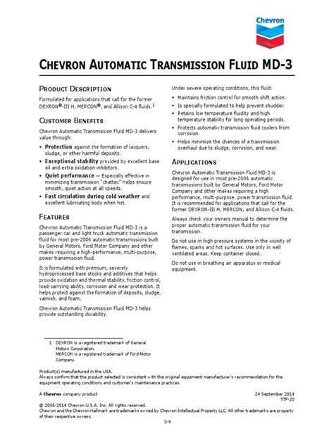 Chevron ATF MD 3 Dextron III H Technical Datasheet | PDF | Mechanical ...