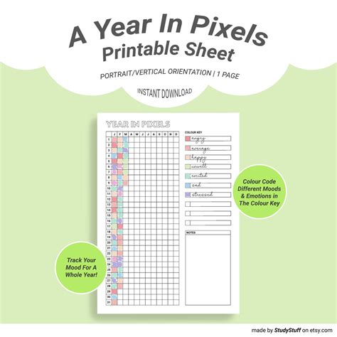 A Year In Pixels Printable Template The Ultimate Mood Tracker