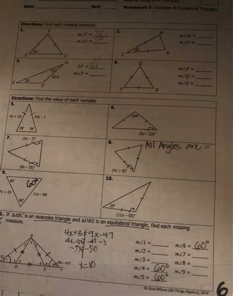 The Complete Answer Key For Homework 3 Isosceles And Equilateral