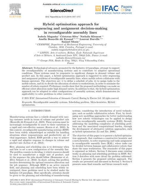 Pdf Hybrid Optimisation Approach For Sequencing And Assignment