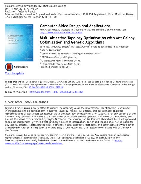 Pdf Multi Objective Topology Optimization With Ant Colony Optimization And Genetic Algorithms