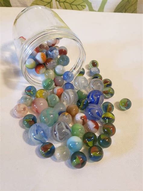 Vintage Peanut Butter Glass Small Jar Full Of Marbles Etsy Marble