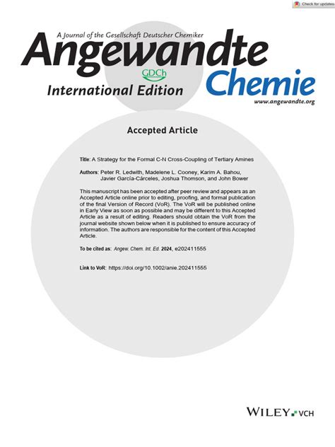 A Strategy For The Formal C N Cross Coupling Of Tertiary Amines Pdf Amine Chemical Reactions