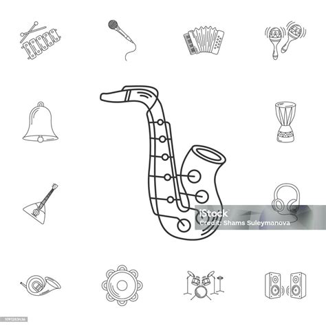 색소폰 아이콘입니다 간단한 요소 그림입니다 색소폰 음악 컬렉션 집합에서 기호 디자인입니다 웹 및 모바일 사용할 수 있습니다 단일 이미지에 대한 스톡 벡터 아트 및 기타