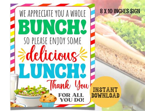 Lunch Appreciation Printable Sign Teacher Appreciation Week Staff Appreciation Poster Lunch