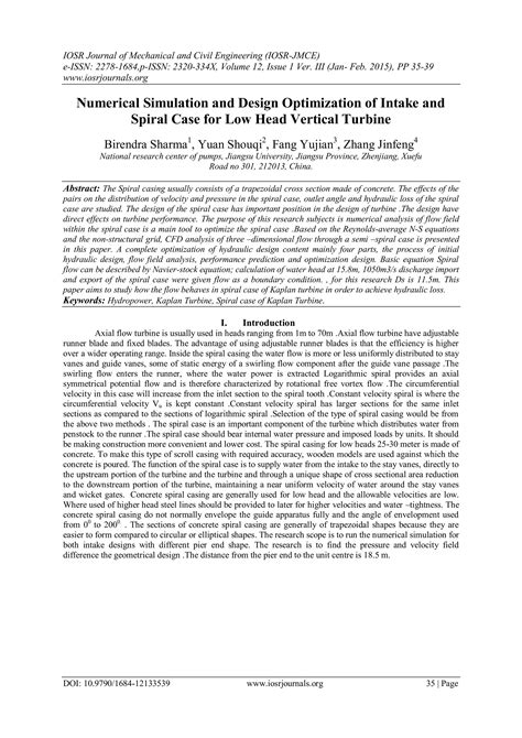 numerical simulation and design optimization of intake and spiral case