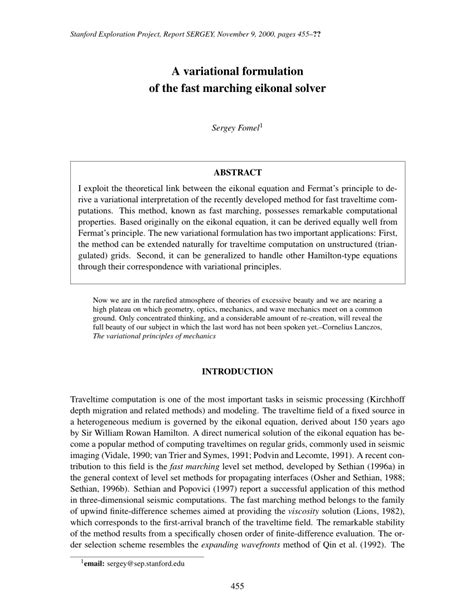 Pdf A Variation Formulation Of The Fast Marching Eikonal Solver