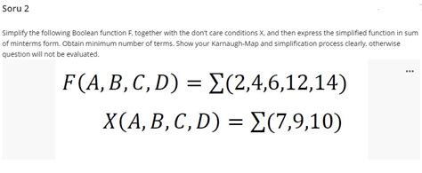 solved soru 2 simplify the following boolean function f