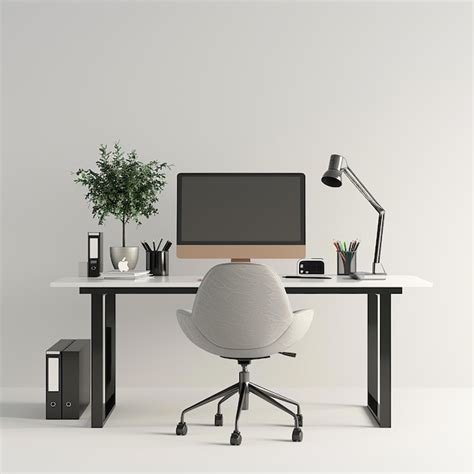 Portrait Of Isolated Workspace Setting With Chair Premium Ai