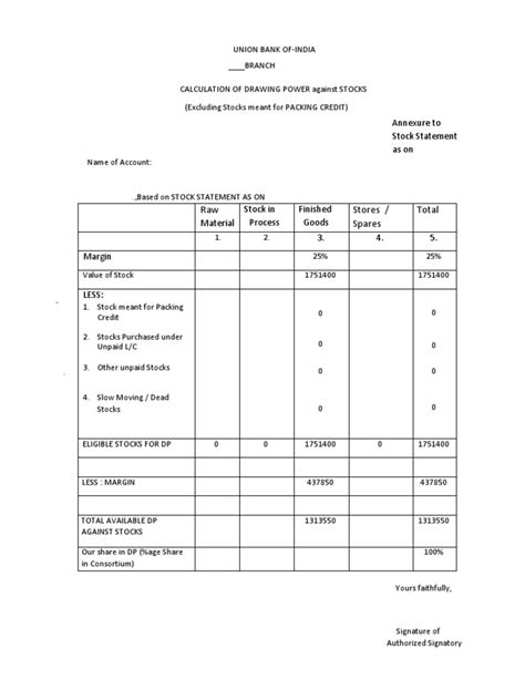 Stock Statement Pdf Credit Finance And Money Management