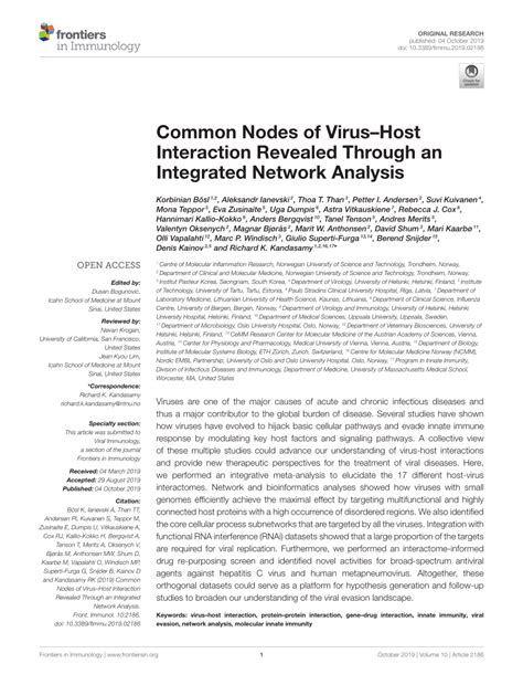 Pdf Common Nodes Of Virus Host Interaction Revealed Through An Integrated Network Analysis