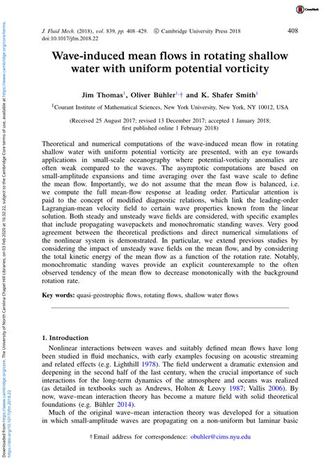 Pdf Wave Induced Mean Flows In Rotating Shallow Water With Uniform Potential Vorticity