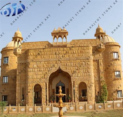 Yellow Sandstone Hand Carving Natural Stone Cladding Elevation