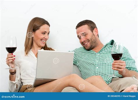 Couple Drinking Red Wine On Couch Stock Image Image Of Drinking