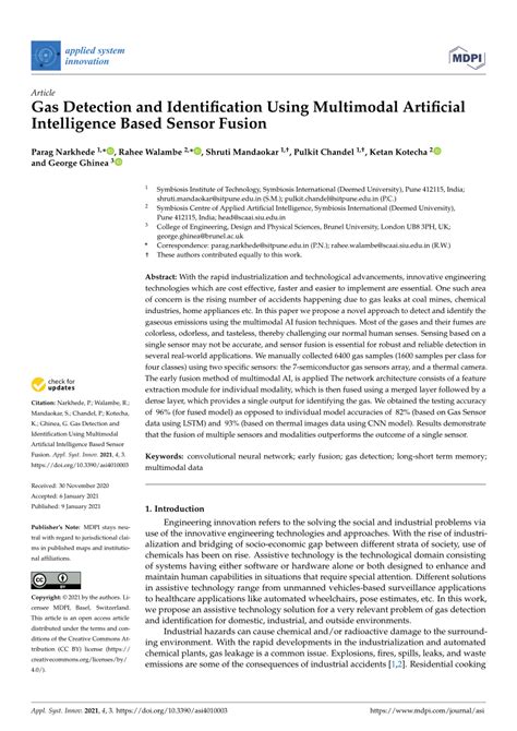 Pdf Gas Detection And Identification Using Multimodal Artificial Intelligence Based Sensor Fusion