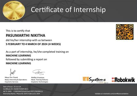 nikitha pasumarthi on linkedin internship certification eisystems