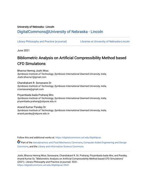 Pdf Bibliometric Analysis On Artificial Compressibility Method Based Cfd Simulations