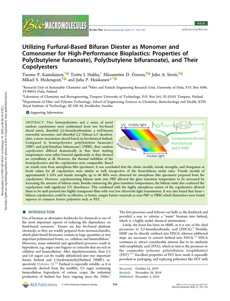 Pdf Utilizing Furfural Based Bifuran Diester As Monomer And Comonomer For High Performance