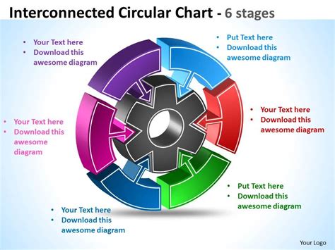 Interconnected Circular Diagram Chart 6 Stages 8 Powerpoint Slide