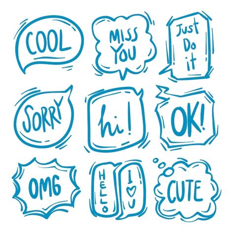 낙서 손으로 그린 연설 거품 드로잉 컬렉션 무료 벡터