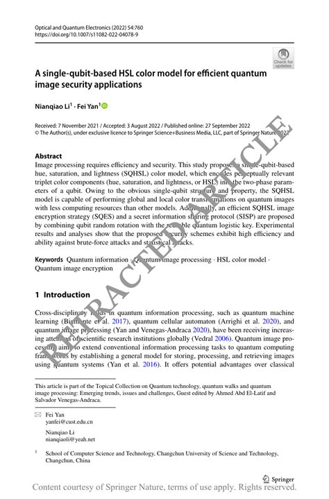 A Single Qubit Based Hsl Color Model For Efficient Quantum Image