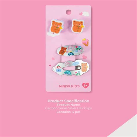 Cartoon Series Silver Hair Clips 4 Pcs Miniso Kenya
