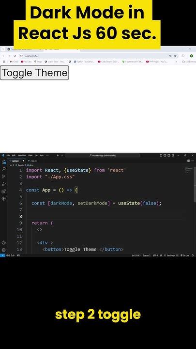 Toggle Dark Mode In React In 60 Seconds Reactjs Usestate Shorts