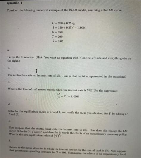Solved Consider The Following Numerical Example Of The Is Lm