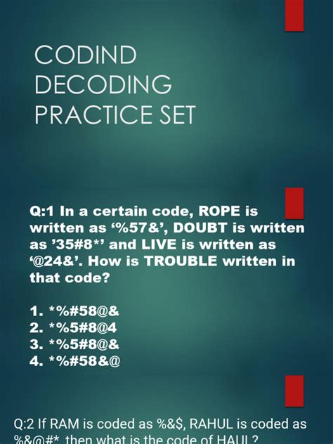 Code Decoding Practice Questions Pdf Green Color