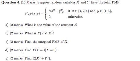 solved suppose random variables x and y have the joint pmf
