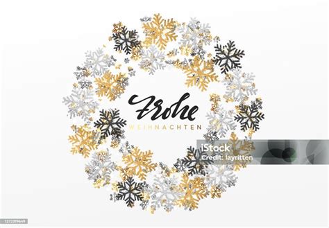 독일어 텍스트 프로헤 바이나텐 메리 크리스마스와 새해 복 많은 새해 빛나는 금 눈송이와 Xmas 배경 인사말 카드 휴일 배너 웹