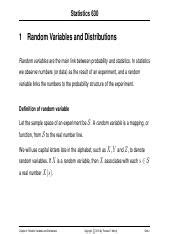 Chapter Lecture Notes Statistics Random Variables And Distributions Random Variables