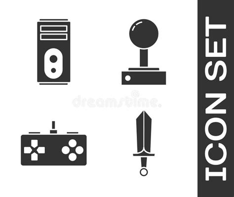 Set Sword For Game Computer Gamepad And Joystick For Arcade Machine Icon Vector Stock Vector