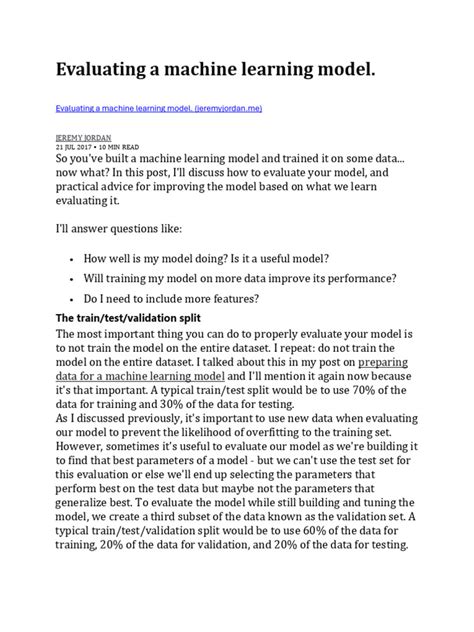 Evaluating A Machine Learning Model Pdf Errors And Residuals
