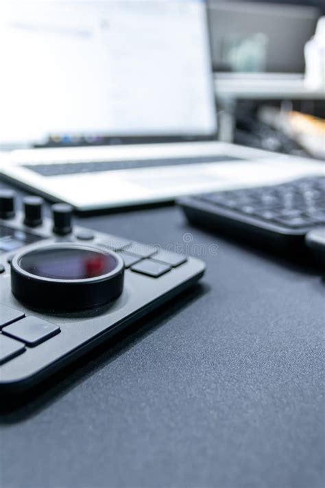 Modern Home Office Equipment With Ergonomic Keyboard And Mouse And Multiple Monitors Setup Stock